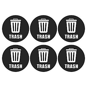 MECCANIXITY Trash Stickers Decals Bin Labels 5 Inch Large Vinyl for Stainless Steel/Plastic Trash Can, Black Pack of 6