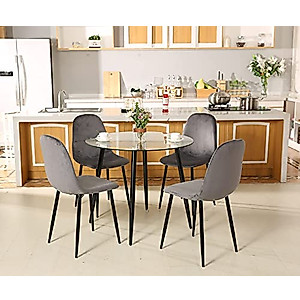 SICOTAS Velvet Dining Chairs Set of 4 - Kitchen Chairs Set of 4 with Black Metal Legs, Upholstered Dining Room Chairs, Shell Lounge Chairs, Modern Dining Chair for Kitchen,Easy to Assemble, Deep Grey