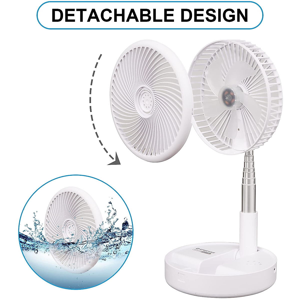 Spurtar Portable Standing Fan, Foldaway Fan, Desk and Table Foldable Fan Rechargeable Battery Operated USB Quiet Adjustable Standing Height 13.7'' to 38'' (34.7cm to 97cm) 4 Speed Modes