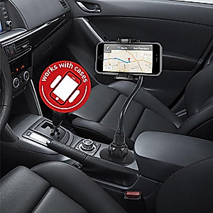 Macally Car Cup Holder Phone Mount - 8” Long Flexible Gooseneck Cell Phone Holder Car Cup Holder with 360° Adjustable Holder - Universal Cup Phone Holder Fits with/without Case up to 4.1” Wide