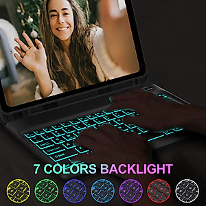 Keyboard Case for iPad Pro 12.9 inch 6th/5th/4th/3rd Gen & iPad Air 13 inch (M2) 2024, 7 Color Backlit & Magnetic Detachable Wireless Keyboard, Smart Flip Cover with Pencil Holder, Auto Sleep/Wake