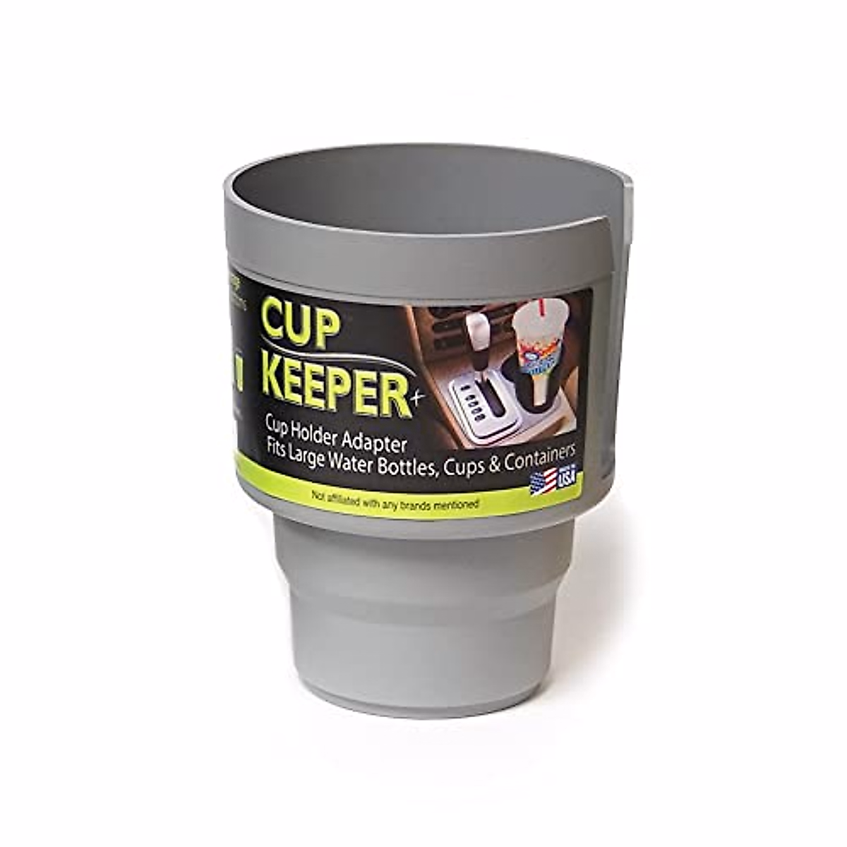 Cup Keeper Plus Car Cup Holder Adapter Expands to Hold Larger Beverage Containers up to 3.7" Diameter, Fits 32 oz Hydro Flask, Yeti, Nalgene Water Bottles- Gray