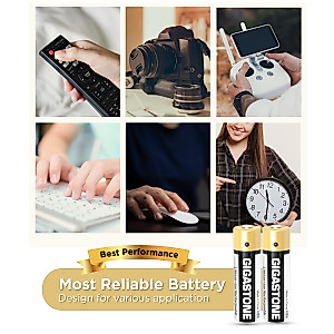 Gigastone Rechargeable Lithium AA Batteries, 1.5V Constant Voltage, 3000mWh High Endurance 1000x Cycles, Built-in Safety Protection, 4-Pack AA Batteries + 8-Bay Fast Charging AA AAA Battery Charger