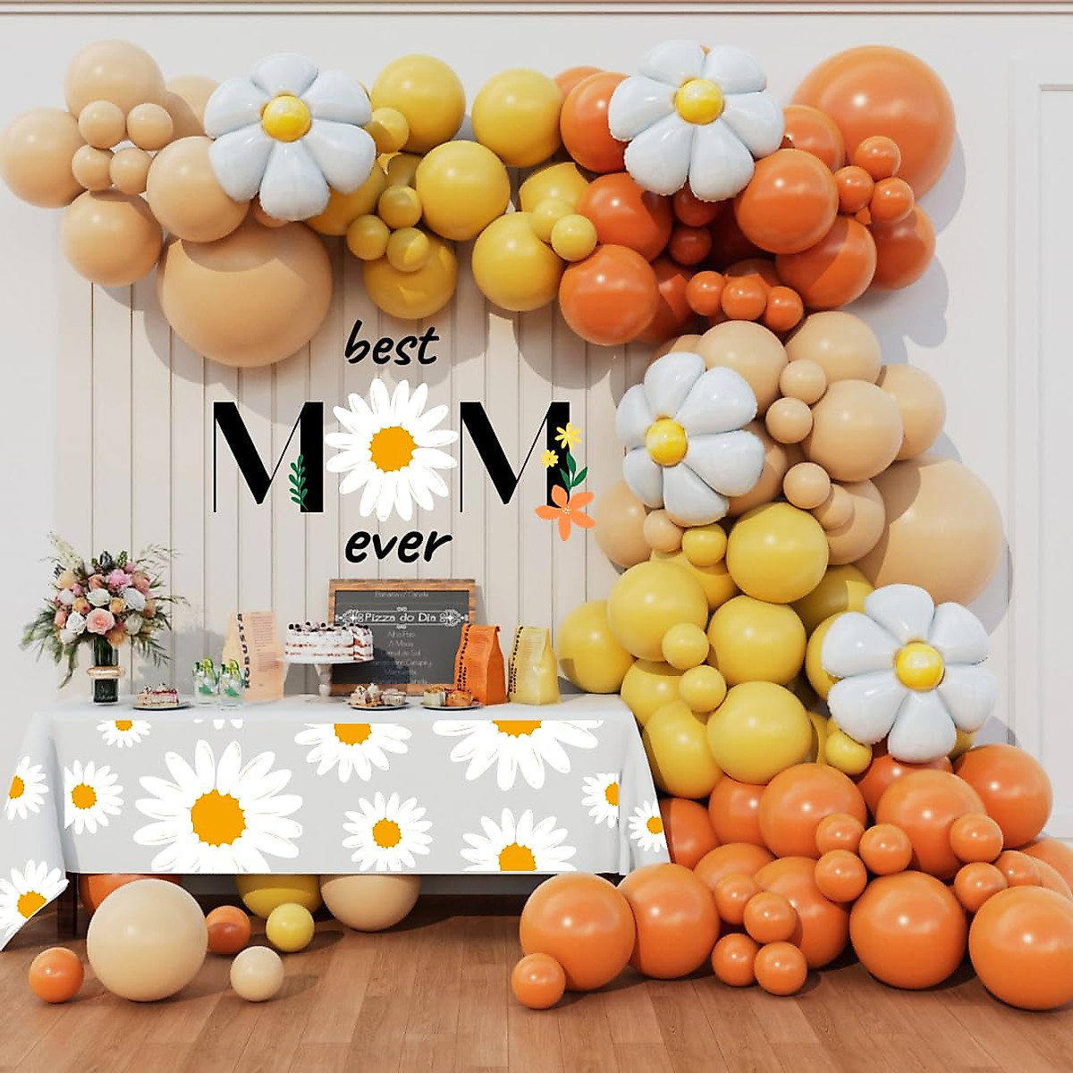 Beaumode Daisy Groovy Balloon Garland Arch Kit 143pcs for Mother's day Best Mom Ever Here Comes the Sun Baby Shower Sunshine Birthday Boho Retro Party Decorations(Burnt Orange)