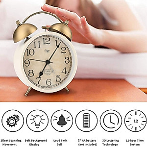 GRFIT Alarm Clock Twin Bell Alarm Clock Loud Alarm Clocks for Heavy Sleepers Non-Ticking Desktop Clock Home Decor Alarm Clock Clocks for Bedside