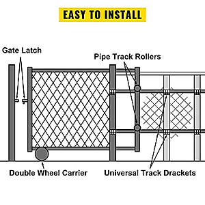 VEVOR Chain Link Rolling Gate Kit Galvanized Steel Rolling Fence 6 Universal Track Bracket Chain Link Rolling Gate Hardware Kit 2 Solid Rubber Wheels Fence Rolling Kit for Chain Link Sliding Gate