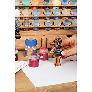 Plydolex Wooden Paint Organizer for 74 Bottles of Paints and 14 Paint Brushes - Paint Rack with 2 Cabinets for Art Tools and 6 Miniature Stands - Modular Paint Rack for Miniature Paint Set