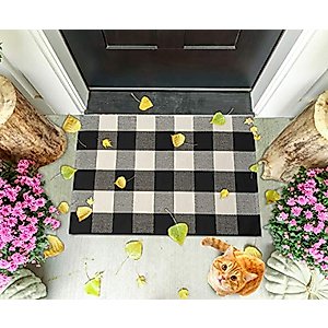 Buffalo Plaid Checkered Rug by SGallerie - Black & White Washable Woven Mat - Decoration for Indoor & Outdoor - Decor for Entryway, Patio, Kitchen, Bedroom, Bathroom and Dining Room