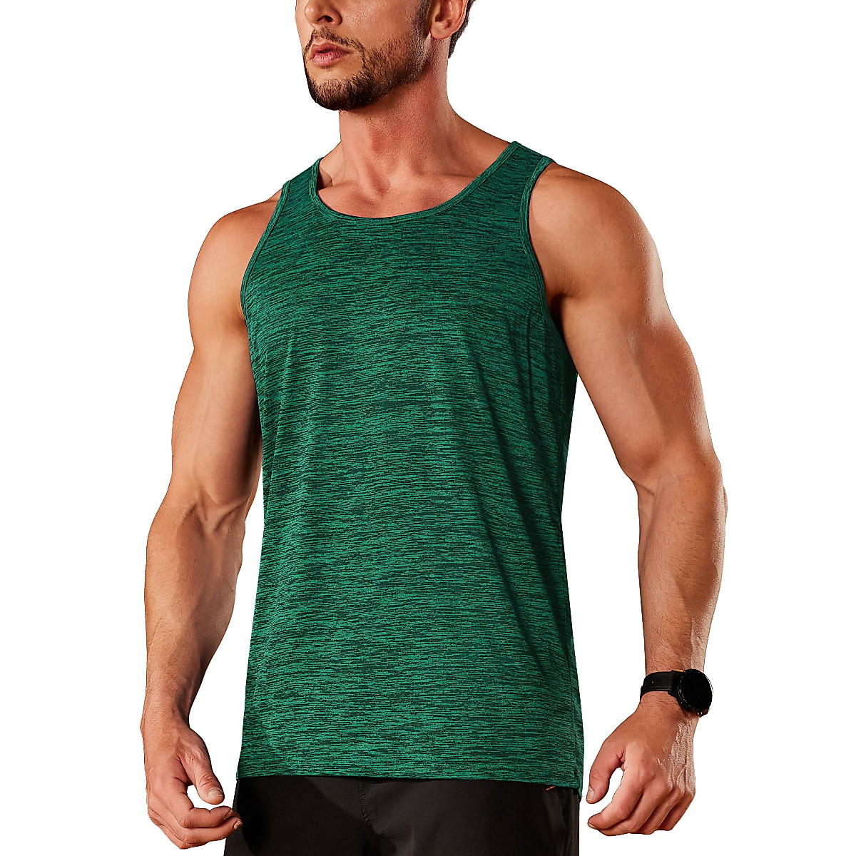 TACVASEN Dry Fit Tank Top Men Loose Fit Sleeveless Muscle T-Shirts Moisture Wicking Gym Workout Tank Top Bodybuilding Shirts Emerald Green L