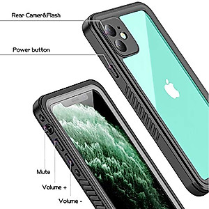 VAPESOON Compatible with iPhone 11 Waterproof Case, Built-in Screen Protector Full-Body Rugged Bumper Sealed Cover Shockproof Dustproof Waterproof Case for iPhone 11 6.1 inch (Black/Clear)