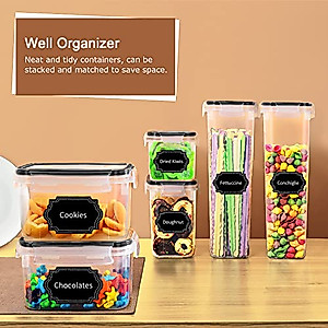 PRAKI Airtight Food Storage Container Set, 16 Pcs BPA Free Plastic Dry Food Canisters for Kitchen Pantry Organization and Storage Ideal for Cereal, Flour & Sugar - Labels, Marker(Black)