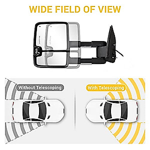 Towing Mirrors Switchback Turn Lights Compatible with 2003-2007 Chevy Silverado GMC Sierra Tow Mirrors with Turn Signal Light Running Lights Power Glass Backup Lamp Heated Pair (Black inside)