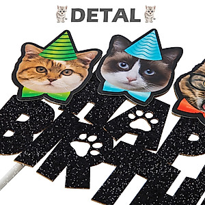 Cat Happy Birthday Cake Topper Cat Theme Party Cake Decoration for Meow Kitty Cat Birthday Party Baby Shower Supplies