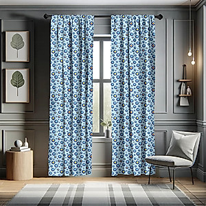 Ambesonne Evil Eye Window Curtains, Traditional Protection on Dotted Backdrop Celebration Theme, Lightweight Decor 2-Panel Set with Rod Pocket, Pair of - 28" x 84", Baby Blue