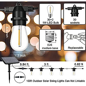 Outdoor Solar String Lights, 100 FT Solar Powered LED String Outdoor Lights Waterproof & Shatterproof, Patio Solar Hanging Lights With 30 Bulbs, Camping Decorative Lights For Outdoor Backyard Garden