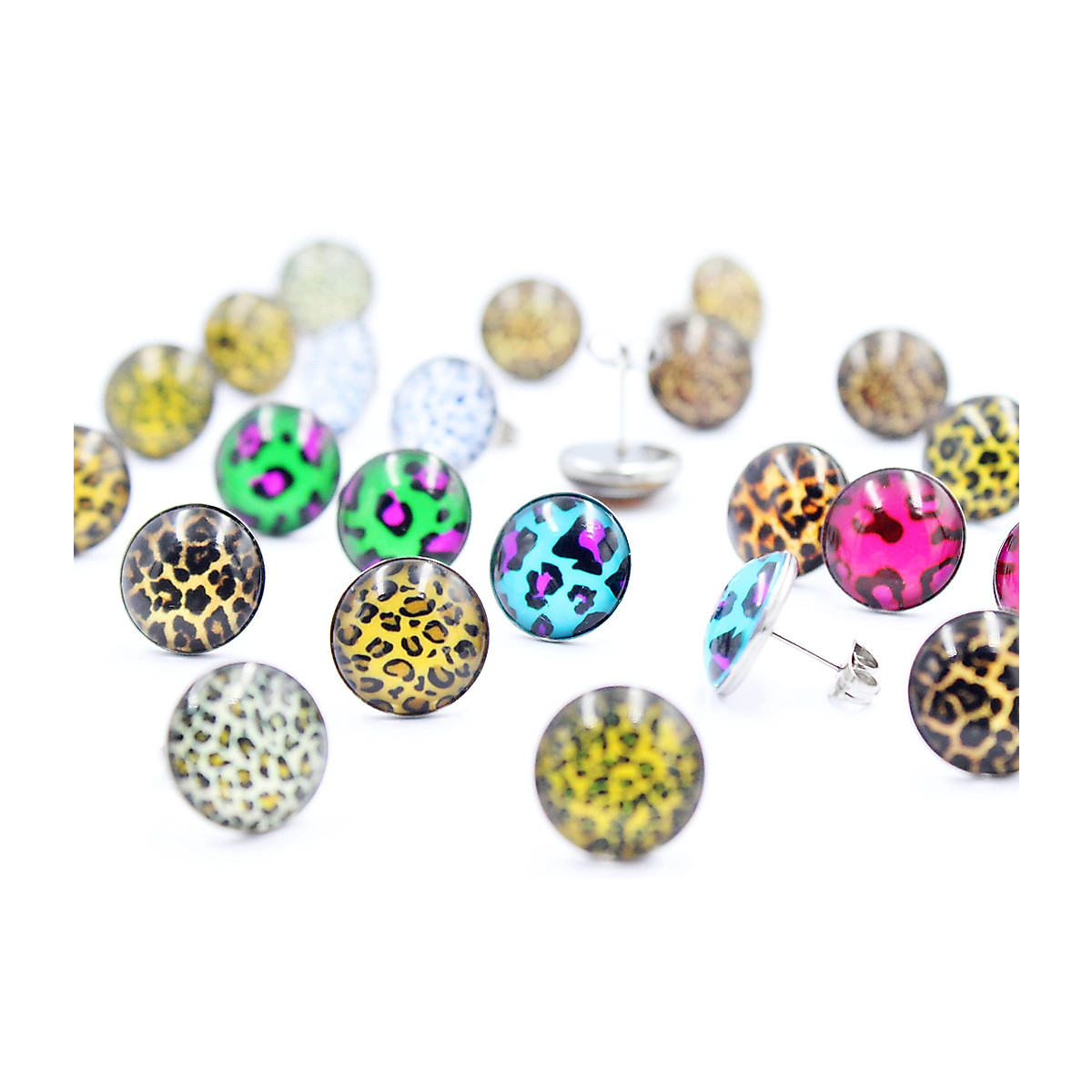 ONEP Cheetah Earrings Women's Leopard Print Stainless Steel Stud Earring (12 Pairs)