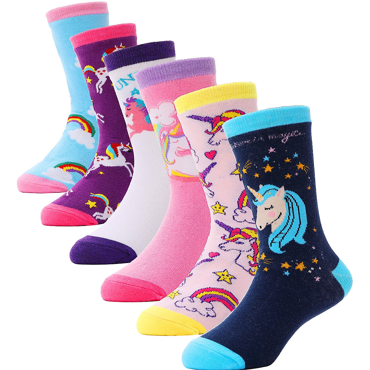 ANTSANG Children Cotton Crew Socks for Girl Kids Toddler Fashion Cute Cartoon Animal Socks 6 Pack