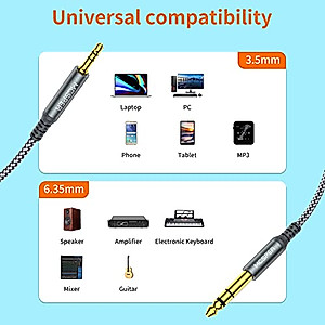 2-Pack 3.5mm to 6.35mm Stereo Audio Cable,(6.6FT) 1/4" Male to 1/8" Male TRS Bidirectional Cord Jack for Speaker and Amplifiers Guitar, iPod, Laptop, Home Theater Devices