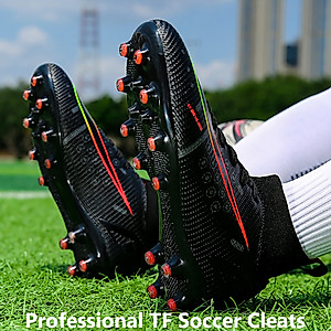 HHY Men's Soccer Cleats Football Shoes High-Tops Non-Slip Spikes Breathable Firm Ground Turf Running Workout Boots Black EU 41