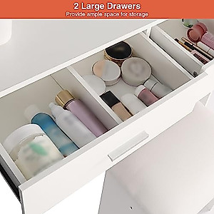 ALAPUR Makeup Vanity with Lights, Vanity Desk with 2 Drawers and 6 Storage Shelves, Cushioned Stool,3 Lighting Colors,White