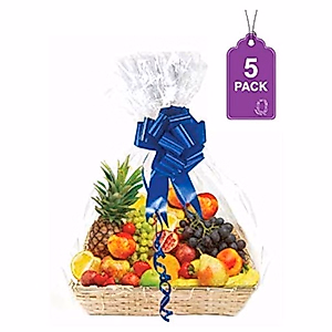 Purple Q Crafts Clear Basket Bags, 5 Pack Large Clear Cellophane Wrap for Baskets & Gifts 30"x 40" 1.5 Mil Thick (5)
