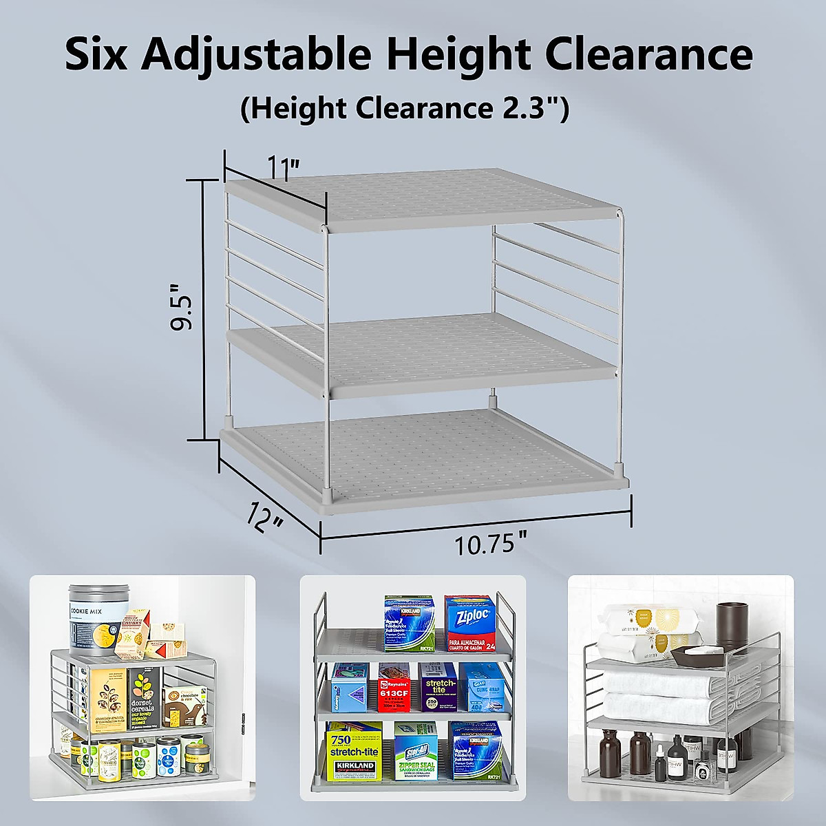 WANCHIY 2 PACK Cabinet Organizer- Divided Compartment Holder for Foil and Plastic Wrap- Upgraded Pantry Organizers and Storage for Kitchen(Gray)