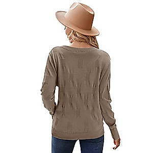 Arach&Cloz Women's Spring Fall Tops Fashion 2023 V Neck Long Sleeve Pullover Jumper Knitted Casual Sweater (Nutmeg, Medium)