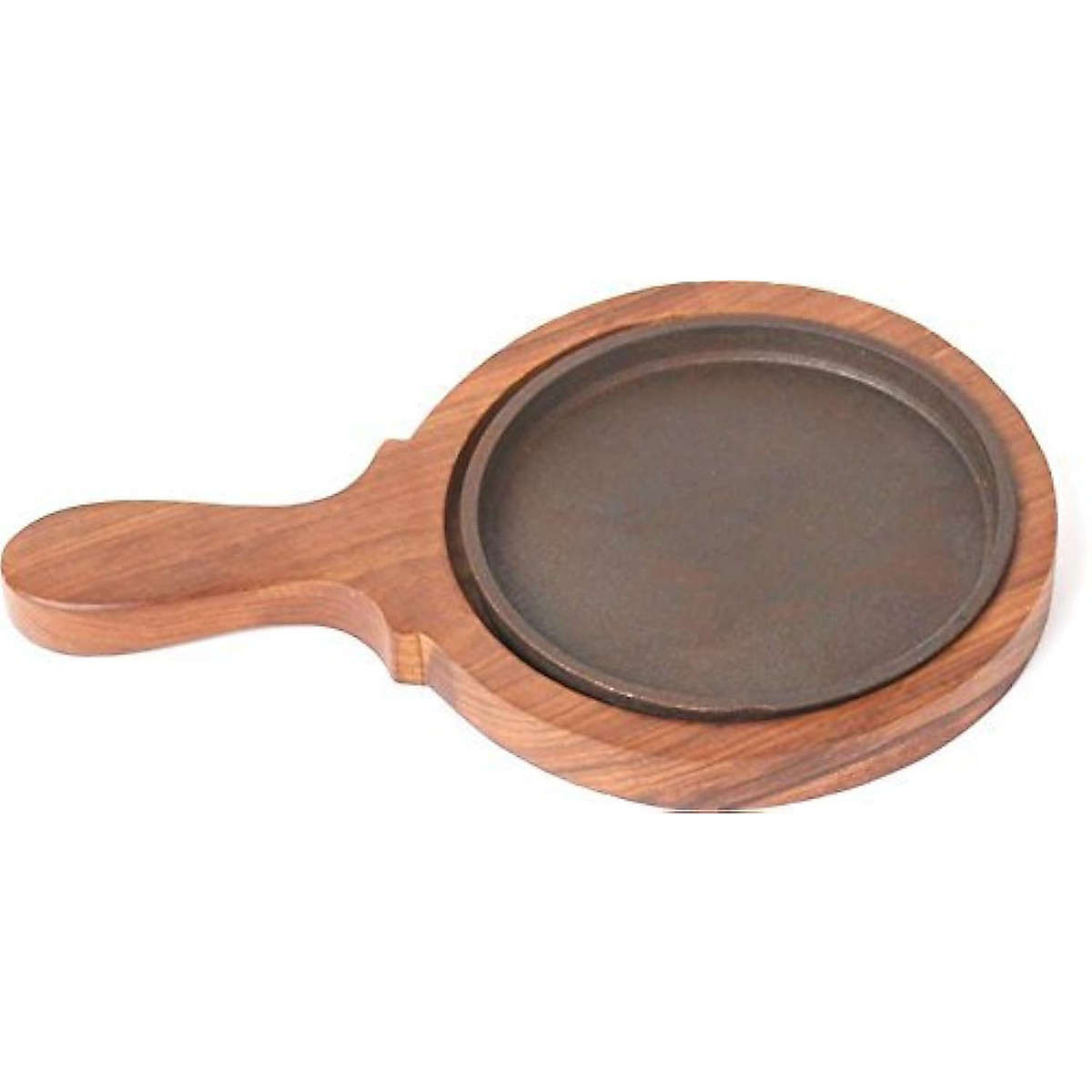Sahishnu Online And Marketing Fajita Plate Set, Round Sizzling Brownie Sizzler Plate/Tray with Wooden Base Round Handle