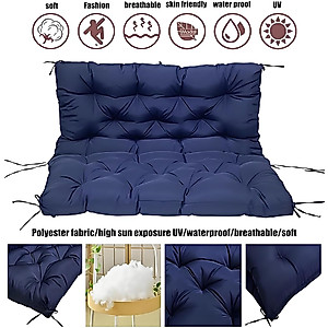 Waterproof Thicken 5"outdoor swing cushions 2-3 Seater Washable Swing Replacement Cushions High elastic PP cotton filling,for garden patio loveseat Pad,non-slip-with fixed rope,47"x40"/Lake Blue