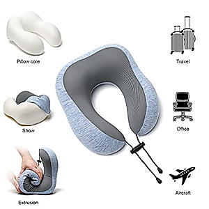 SREOZ Travel Pillow Memory Foam Neck Pillow, Skin-Friendly and Breathable Pillowcase with 3D Eye Mask, Earplugs and Portable Storage Bag, Suitable for Airplane, Train and Home Use