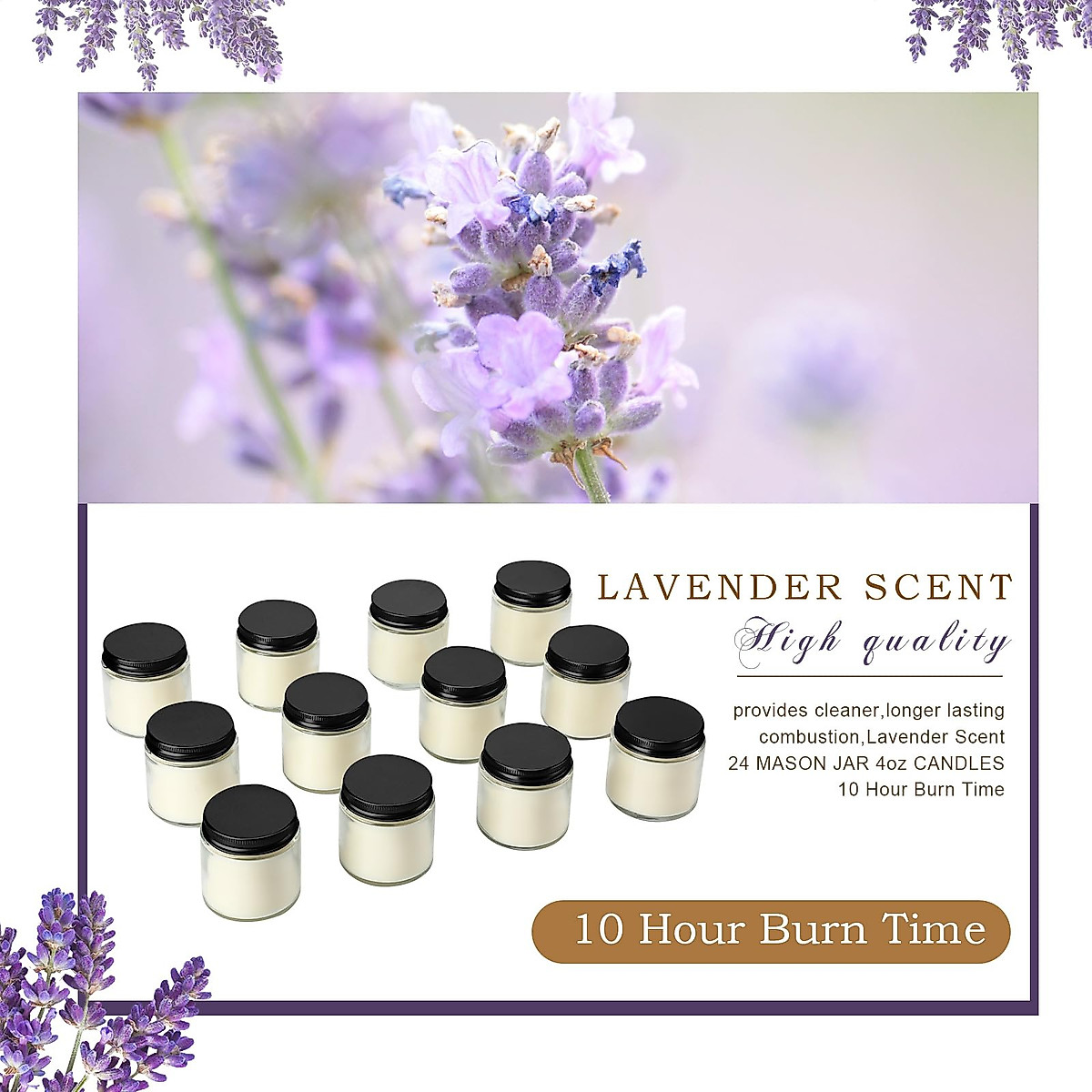 Lounsweer 24 Pcs Bulk Candles Mini Mason Jar Candles 4oz Small Scented Wedding Favors Gifts Lavender Wax Stress Relief Aromatherapy Candles for Christmas Birthday Baby Shower Party Favors(Black)