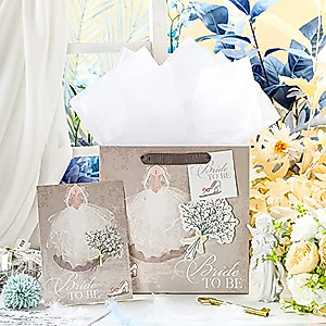 MAYPLUSS 10" Medium Gift Bag with Greeting Card and Tissue Paper for Wedding, Anniversary, Bridal Shower -Bride to Be,Wedding Design Dresses