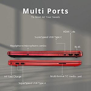 HP 15.6” HD Student Laptop, Intel Pentium Silver N5030, 8GB RAM, 256GB PCIe SSD, Intel UHD Graphics, HD Webcam, Numpad, Wi-Fi 5, Bluetooth, Win 10 S, Red, 32GB Snowbell USB Card