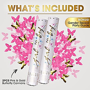 Gender Reveal Confetti Cannon | 2 pack| Butterfly Confetti Cannons | Gender Reveal Ideas | Butterfly Confetti Poppers for Pink Color Reveal | Baby Gender Reveal, Poppers Confetti Shooters | Pink Confetti Gender Reveal Poppers | Gender Reveal Party Supplie