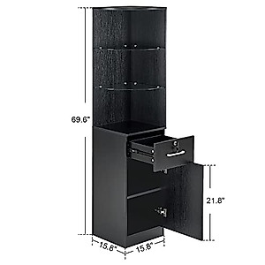 BarberPub Corner Storage Cabinet with Door and Glass Shelves for Home Office Beauty Salon Spa 3200 (Black)
