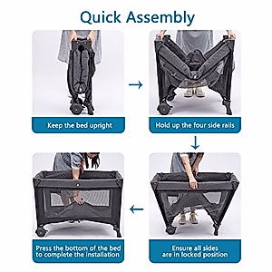 Pamo Babe Portable Crib for Baby, 4 in 1 Baby Nursery Center, Baby Playard with Changing Table, Bassinet and Mattress(Grey）