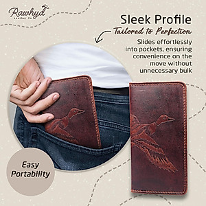 Mallard Duck Wallet - Full-Grain Leather Long Wallets for Men - RFID Blocking Long Bifold Wallet - Mens Leather Wallets w/ 8 Card Slots & Money or Checkbook Sleeve - Great Duck Hunting Gifts for Men