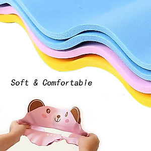 Anller 3 Pieces Baby Shower Cap, Soft Adjustable Bath Shampoo Cap with Ear Protection, Funny Cartoon Bathing Cap for Children, Kids and Toddlers(Pink+Blue+Yellow)