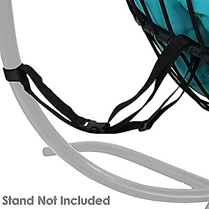 Sunnydaze Dalia Black Steel and Polyethylene Wicker Hanging Egg Chair with Teal Polyester Seat Cushions - Bohemian Single Lounge Chair - Collapsible Nylon Rope Back - 45-Inch Tall