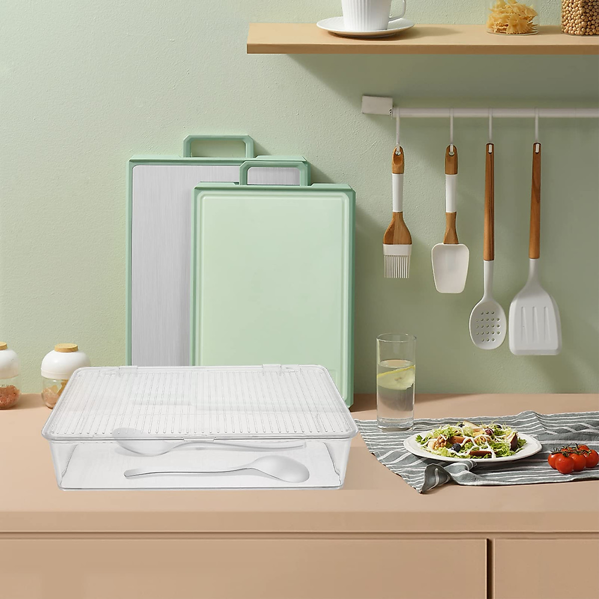 Cabilock Transparent Cutlery Box Desktop Accessories Flatware Tray with Cover Utensil Drawer Organizer Plastic Silverware Cutlery Storage Holder Storage Box Refrigerator The Pet