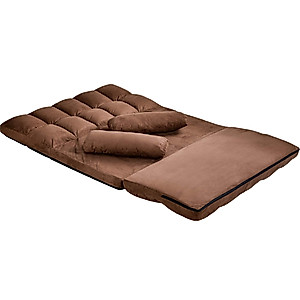 Harper & Bright Designs Double Chaise Lounge Sofa Chair Floor Couch with Two Pillows (Brown)