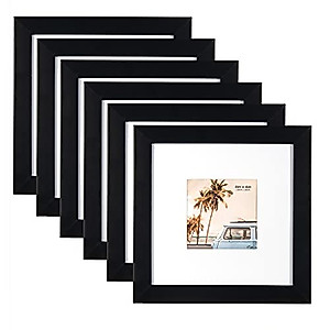 Scholartree Black 8x8 Picture Frames Set of 6, Display 8x8 without Mat or 4x4 with Mat，Wall Gallery Photo Frames