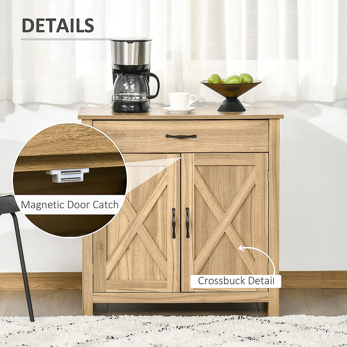 HOMCOM Sideboard, Natural Wood Effect