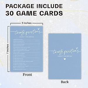 Nuckxy Bridal Shower Game Cards - Twenty Questions about The Bride - 30 Pcs Blue Minimalism Wedding Game Cards, Engagement Party Game, Modern Bridal Shower Party Favor & Decorations - B05