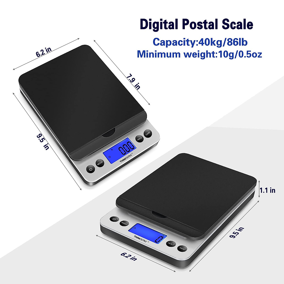 THINKSCALE Shipping Scale, 86lb Postal Scale with Hold and Tear Function, 5 Units, Auto-Off, Postage Scale for Packages Mailing Small Business, Battery Included