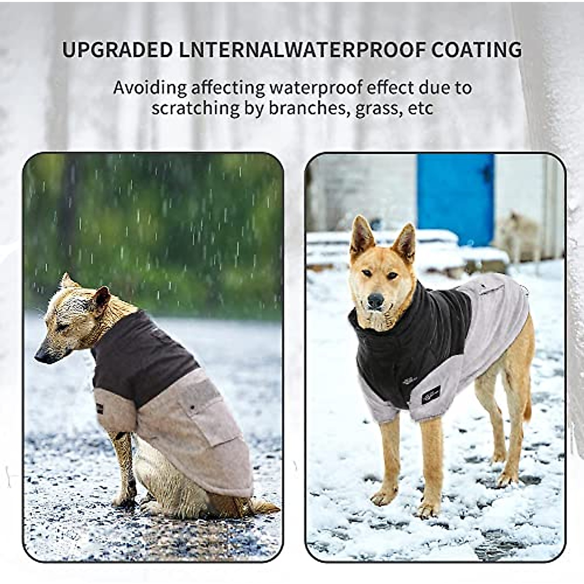 Dog Winter Coat, Padded Vest Dog Jacket - Reflective and Warm Zip Up Dog Vest Interlayer Cotton Jacket with Harness and Back Pocket -Waterproof Dog Winter Clothes for Large Dog and Medium