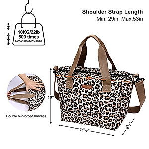 MIER Lunch Bags for Women Large Insulated Lunch Tote Bag Lunchbox Container for Work College Travel Beach, Adjustable Shoulder Strap, Leopard