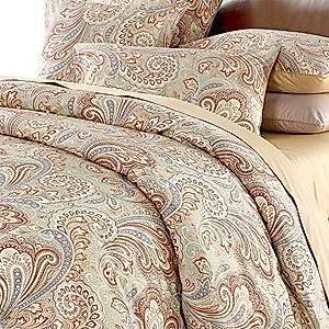 Softta Duvet Cover Set Paisley Bedding Design 800 Thread Count 100% Cotton 3Pcs,Queen Size,Khaki