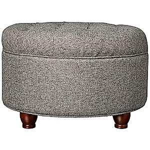 Homepop Home Decor | Large Button Tufted Woven Round Storage Ottoman | Ottoman with Storage for Living Room & Bedroom (Dark Gray)