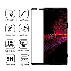 AISELAN for Sony Xperia 1 III Full Coverage Screen Protector Glass, [2 Pcs] Black Silk Anti-Scratch Case Friendly Tempered Glass Protective Film for Sony Xperia 1 III Phone